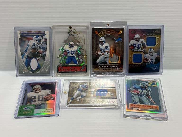 (7) Barry Sanders football cars, includes: 4- memorabilia cards, and ...