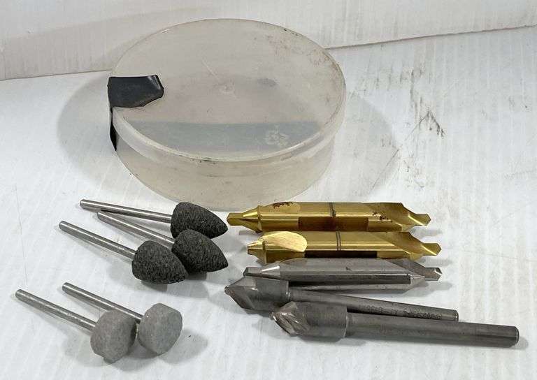 (3) Center spot drill bits, one has altered end; (2) Multi-edged ...