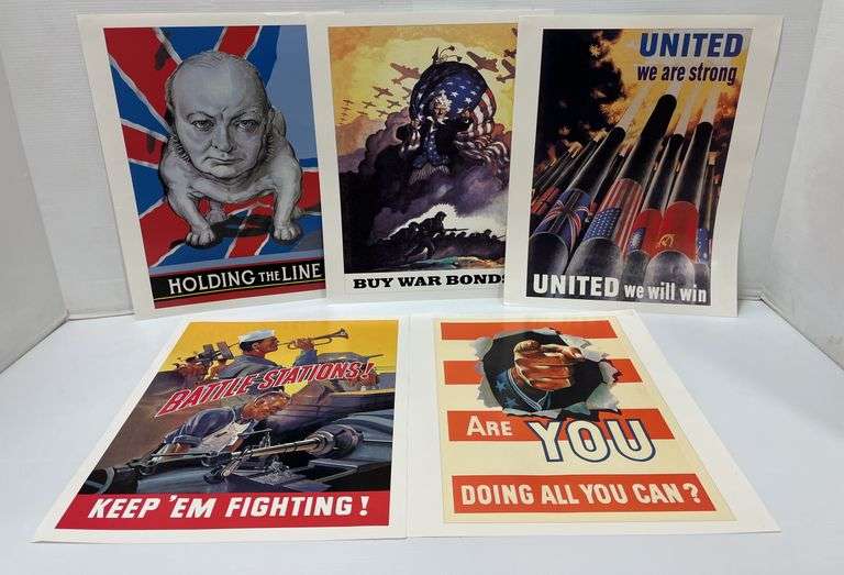 Set of (5) WWII war posters, includes: Winston Churchill as bulldog ...