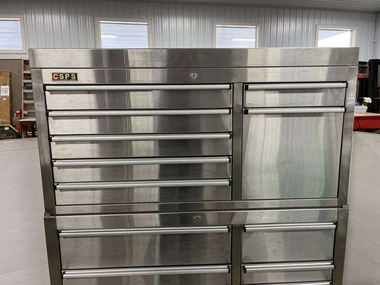 CSPS stainless steel nine-drawer rolling toolbox with flip-open top ...