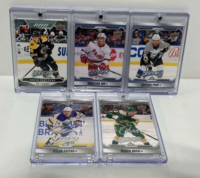 (5) Hockey cards, include: David Pastrnak, Sebastian Aho, Brayden Point ...