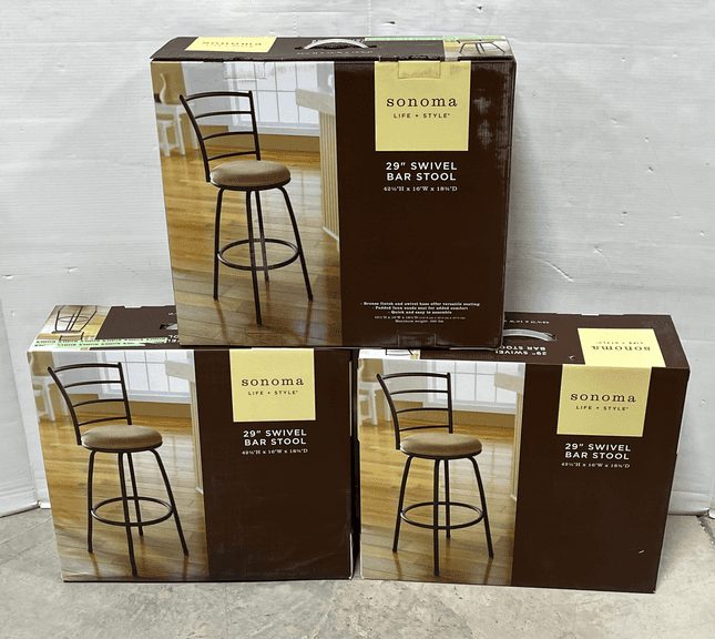 (3) 29" Swivel bar stools, NOS, one box has slight water damage, but ...