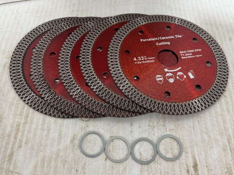 5-Piece porcelain/ceramic tile cutting discs, 4.33" diamond brick ...