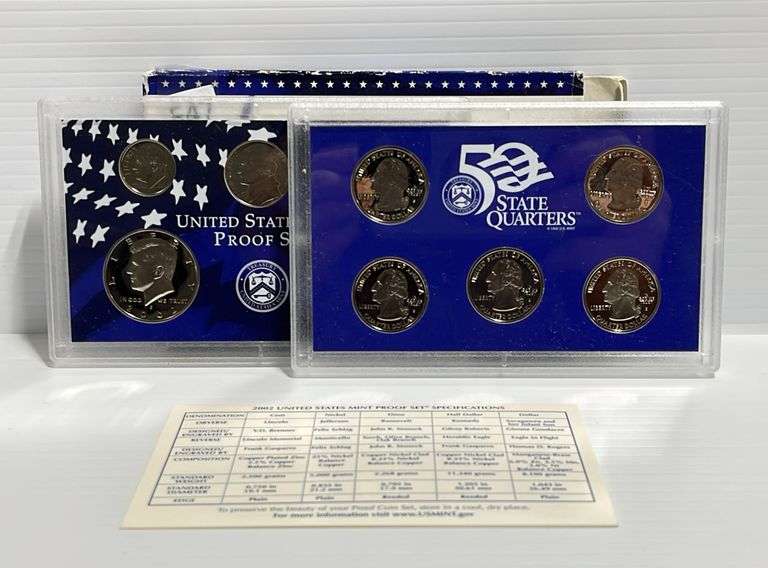 2002 US Proof Set, includes state quarters - Albrecht Auction Service