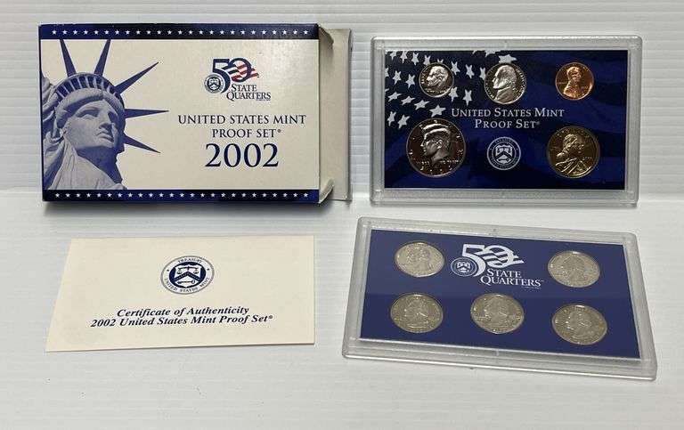 2002 US proof set, includes (5) state quarters - Albrecht Auction Service