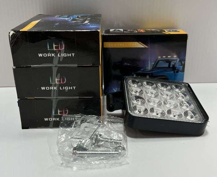(4) LED lights, with 16-bulbs, 48W LED work lights, 3.3" x 3.3", hard ...
