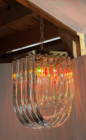 Older Regency post modern lucite ribbon and brass chandelier, 15"H ...