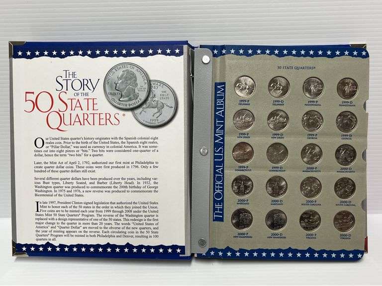 Near complete State Quarter Book, includes: (90) Choice BU+ coins, all ...