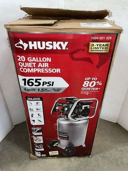 Husky 20-gallon quiet compressor, 165 PSI, adjustable handle, works ...