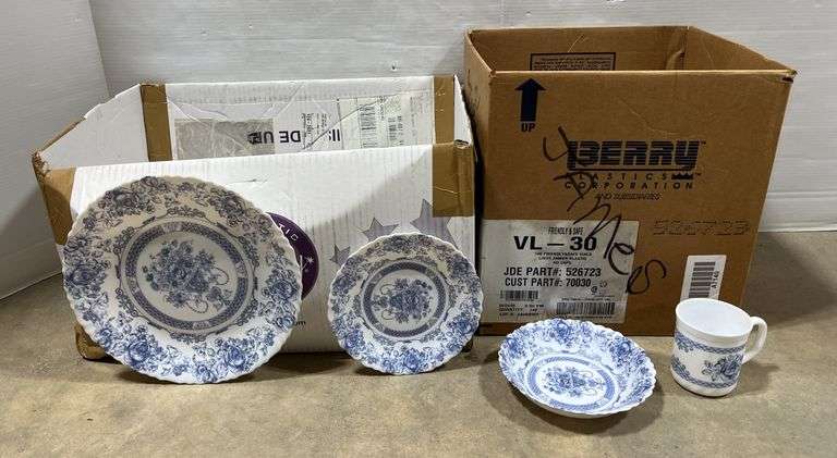 Corelle dishes, from France, includes: (12) Dinner plates, (12) Saucers ...