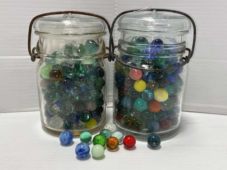 (2) Older jars of assorted marbles, jars- 5 1/2"H - Albrecht Auction ...