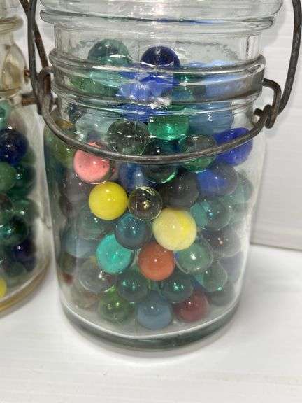 (2) Older jars of assorted marbles, jars- 5 1/2"H - Albrecht Auction ...