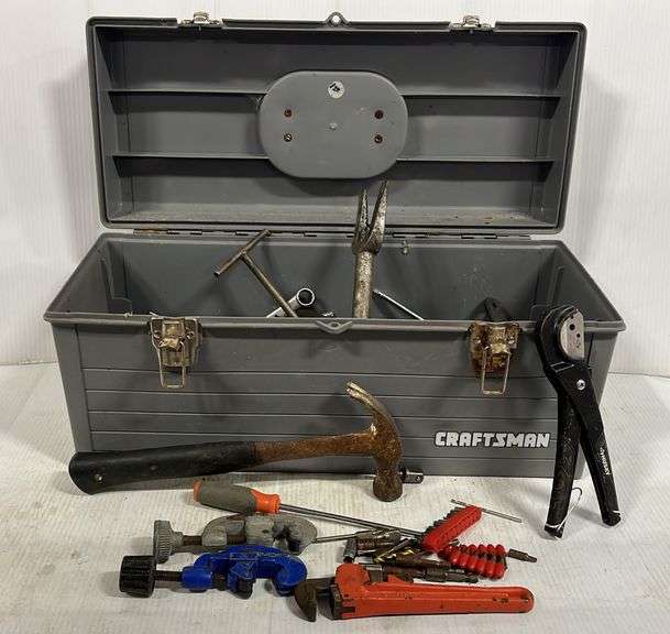 Large plastic toolbox with tools, 21"W x 9"D x 10"H - Albrecht Auction ...