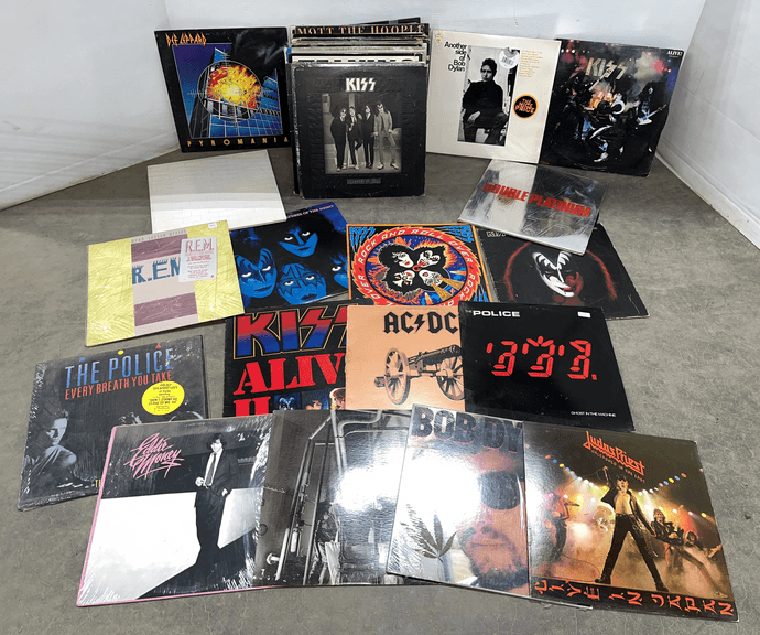 (28) Old records, includes: KISS, ACDC, Def Leppard, Judas Priest, and ...
