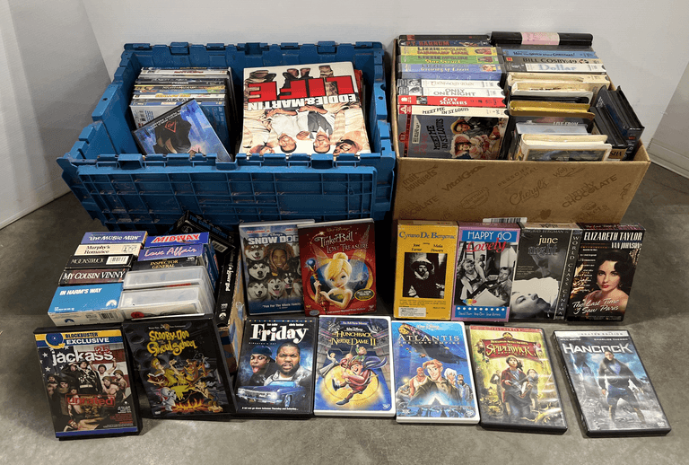(65) DVDs, (80) VHS tapes, and (20) Movie press kits, various genres ...