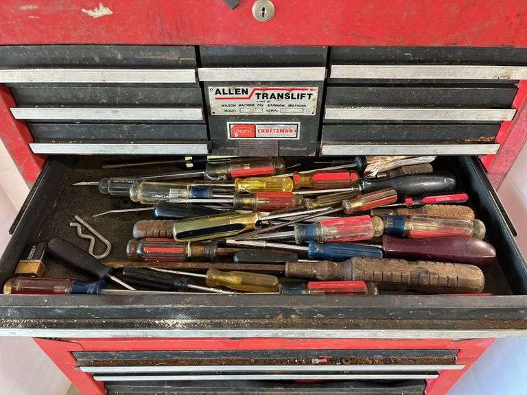 Craftsman stackable toolbox, drawers filled with tools, missing key, 27 ...