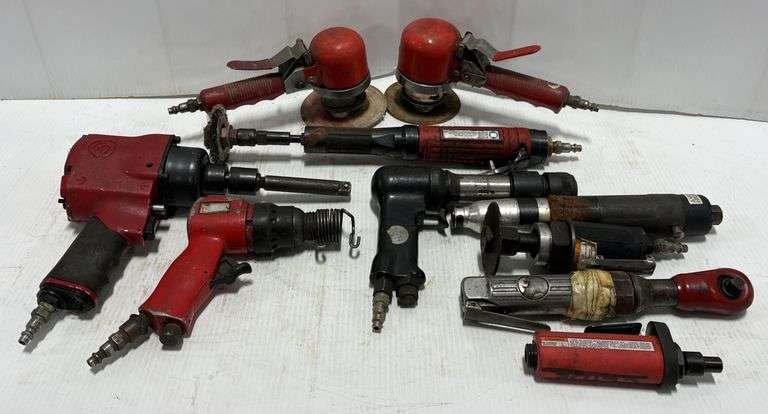 Assorted air powered tools, include: Dayton, Tru-Hit, ARO, Elite, and ...
