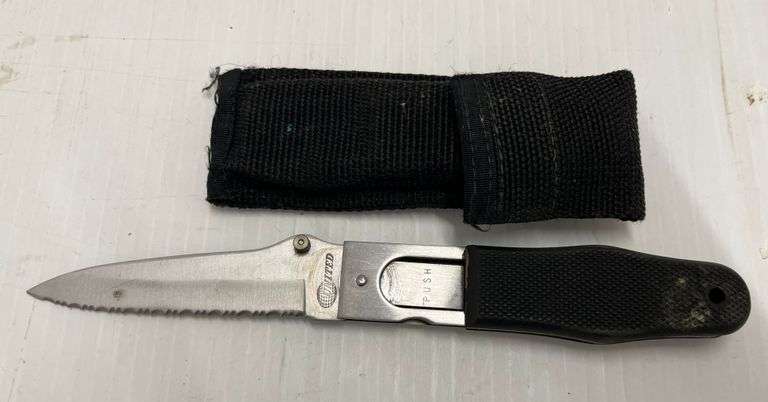 United Folding Knife with Cloth Sheath, Serrated Blade - Albrecht ...