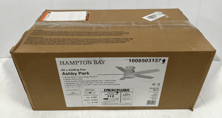 Hampton Bay Asbury Park ceiling fan in matte white finish, 52", has ...