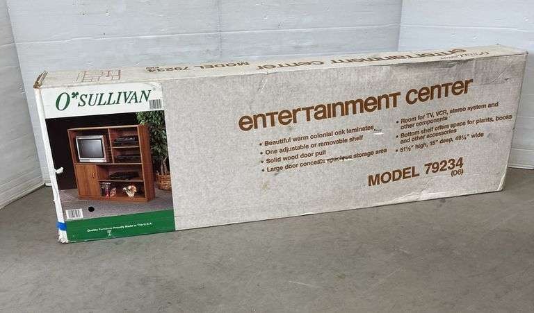 O'Sullivan entertainment center, oak laminate, 49 1/2"W x 15"D x 51 1/2 ...