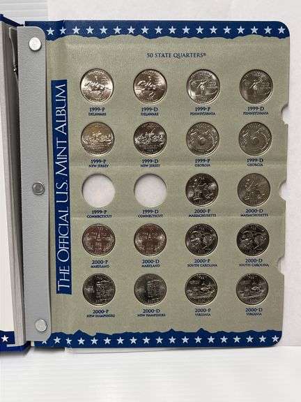 Near complete State Quarter Book, includes: (90) Choice BU+ coins, all ...