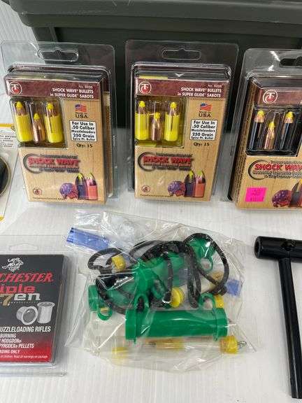 Various Muzzleloader Accessories with Ammo Box, Includes: (4) Boxes of ...