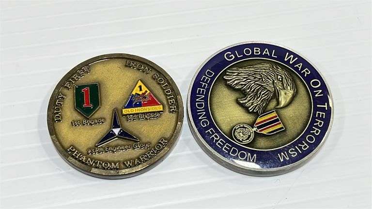 (12) US military service and duty coins, challenger coins, and mission ...