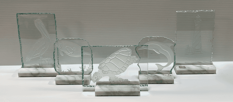 Older Emile Dekel hand carved lucite sculptures, include: Pelican ...