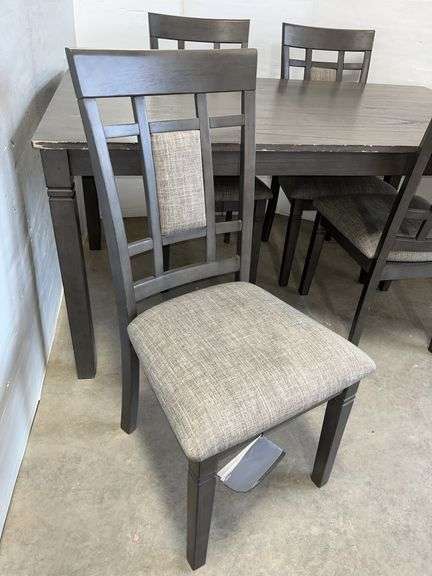 Gray dining room table with (4) matching gray chairs, 60" x 36"; Small ...