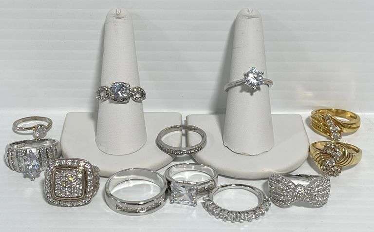 (12) Rings, unknown stones and metals, all sizes 5 to 13, 4- magnetic ...