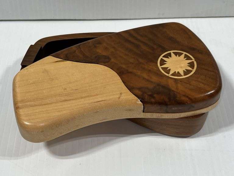 Gravity pin puzzle locking wooden box, ginos burl walnut and maple wood ...