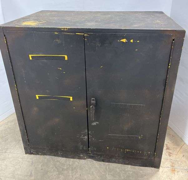 Black shop cabinet, good for tools or others, handle latches but is a ...