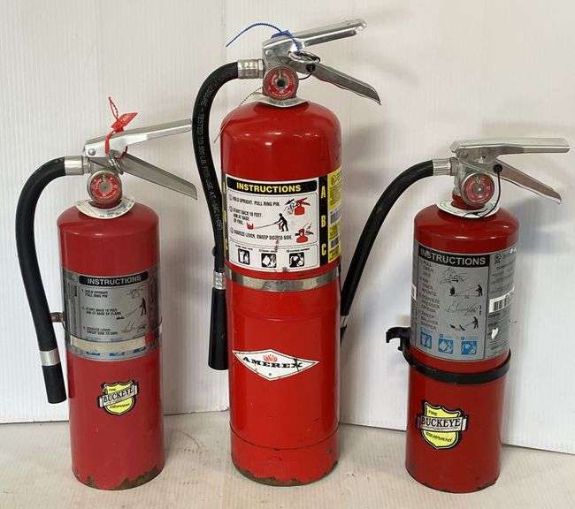 (3) Fire extinguishers, include: Two- 8 lb., and 16 lb., all full and ...