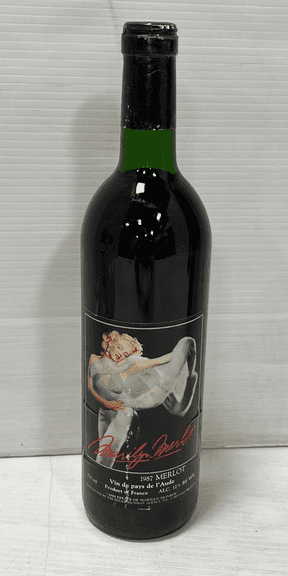Marilyn Monroe 1987 Merlot wine, never opened, full, 1989 Estate of ...
