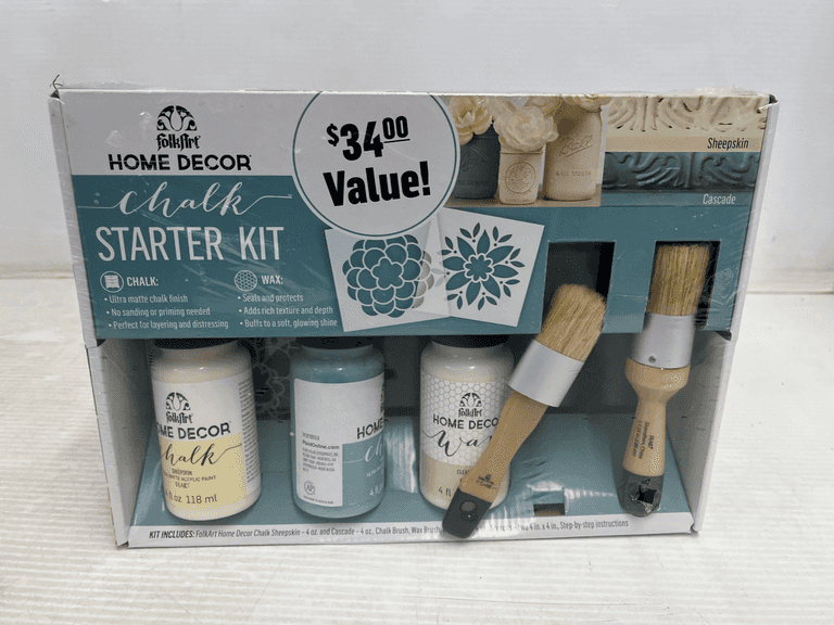 Home decor chalk painting kit, has (2) chalk paint colors, wax, brushes ...