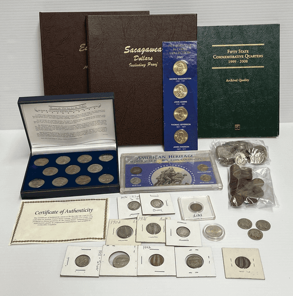 Estate coin collection, includes: Silver coins, dimes, indian head ...