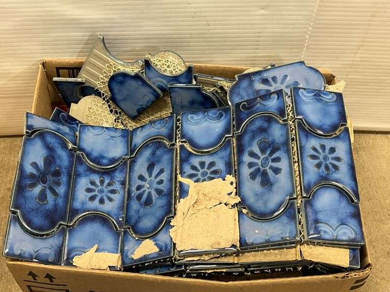Antique blue tile, pieces up to 2"W x 4"L - Albrecht Auction Service