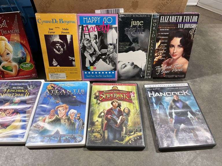 (65) DVDs, (80) VHS tapes, and (20) Movie press kits, various genres ...