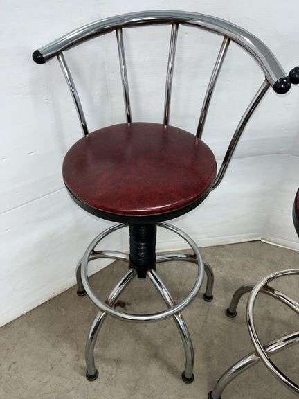 (4) Vintage adjustable bar stools, sleek design with five legs, handle ...