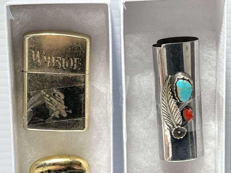 (2) Vintage Native American Navajo Lighter Cases with Jade and Coral ...
