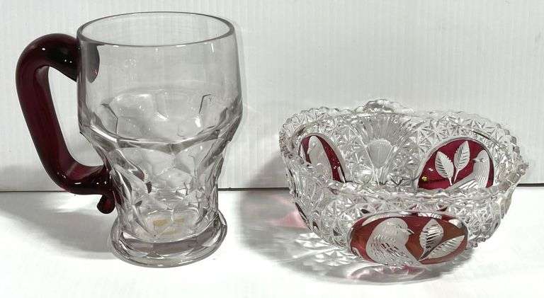 Hofbauer Ruby Byrdes lead crystal, round bowl with sawtooth edge ...