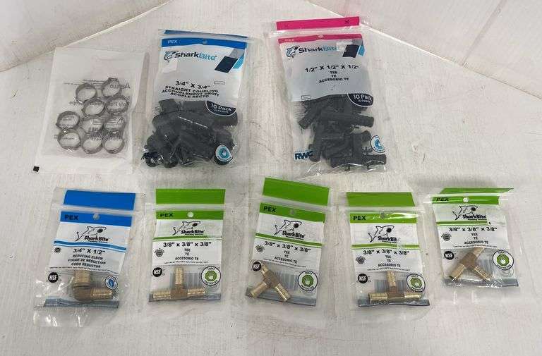 (7) Bags of Shark bite pex, assorted; Pack of Apollo stainless pinch ...