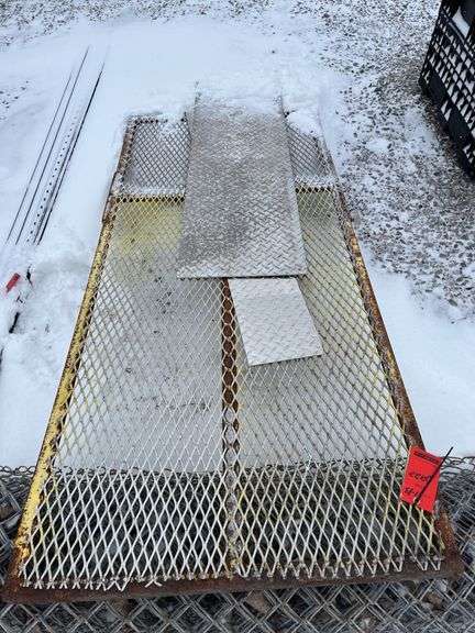 Heavy metal grate trailer ramp and (2) pieces of metal diamond plate ...
