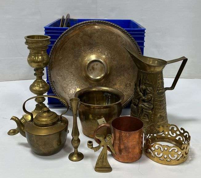 Brass items, include: Cups, bowls, plates, candles, and more, up to 12 ...