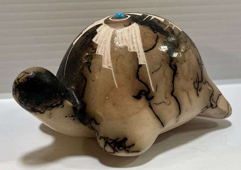Native American turtle figurine, etched and signed S. Smith with ...