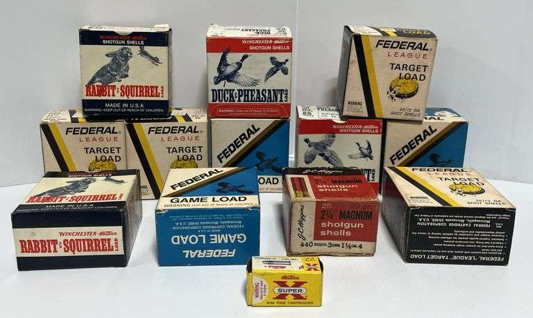 (13) Empty gun shell boxes for display - Albrecht Auction Service