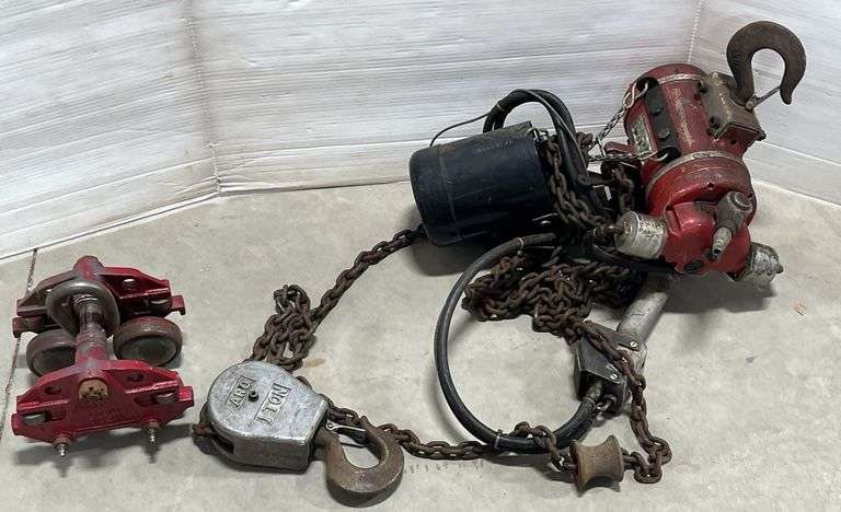 (2) Webb 3/4-Ton trolly, and (1) 1-Ton pneumatic chain fall - Albrecht ...