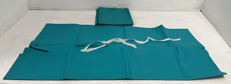 (3) Older turquoise laboratory aprons, rubber, full length, 35"W x 41"L ...
