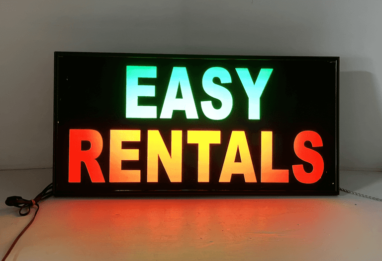 Electrical hanging light-up "Easy Rentals", sign, 30"W x 5"D x 15"H ...