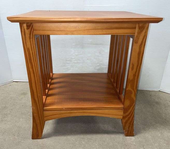Wooden 2-level end table, 21 1/2"W x 18" x 24"H - Albrecht Auction Service